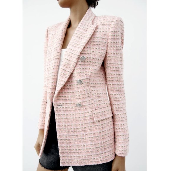 Zara | Jackets & Coats | Zara New Woman Double Breasted Textured Weave ...